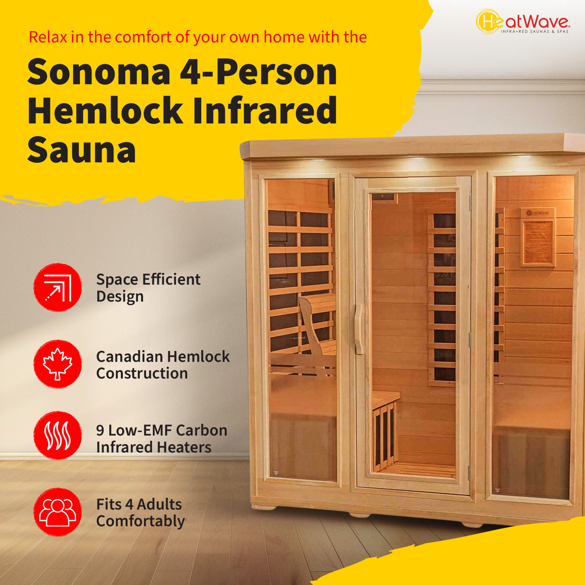 Heatwave Sonoma 4-Person Hemlock Infrared Sauna with 9 Carbon Heaters | Wayfair